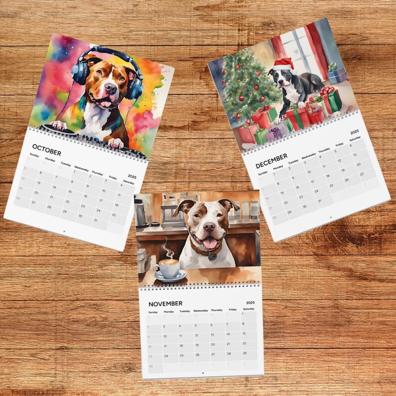 2025 Watercolor Pitbull, Wall Calendar, Gift for Dog Lover, Christmas ...