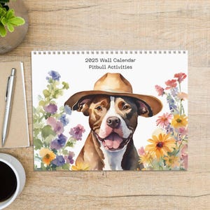 2025 Watercolor Pitbull, Wall Calendar, Gift for Dog Lover, Christmas ...