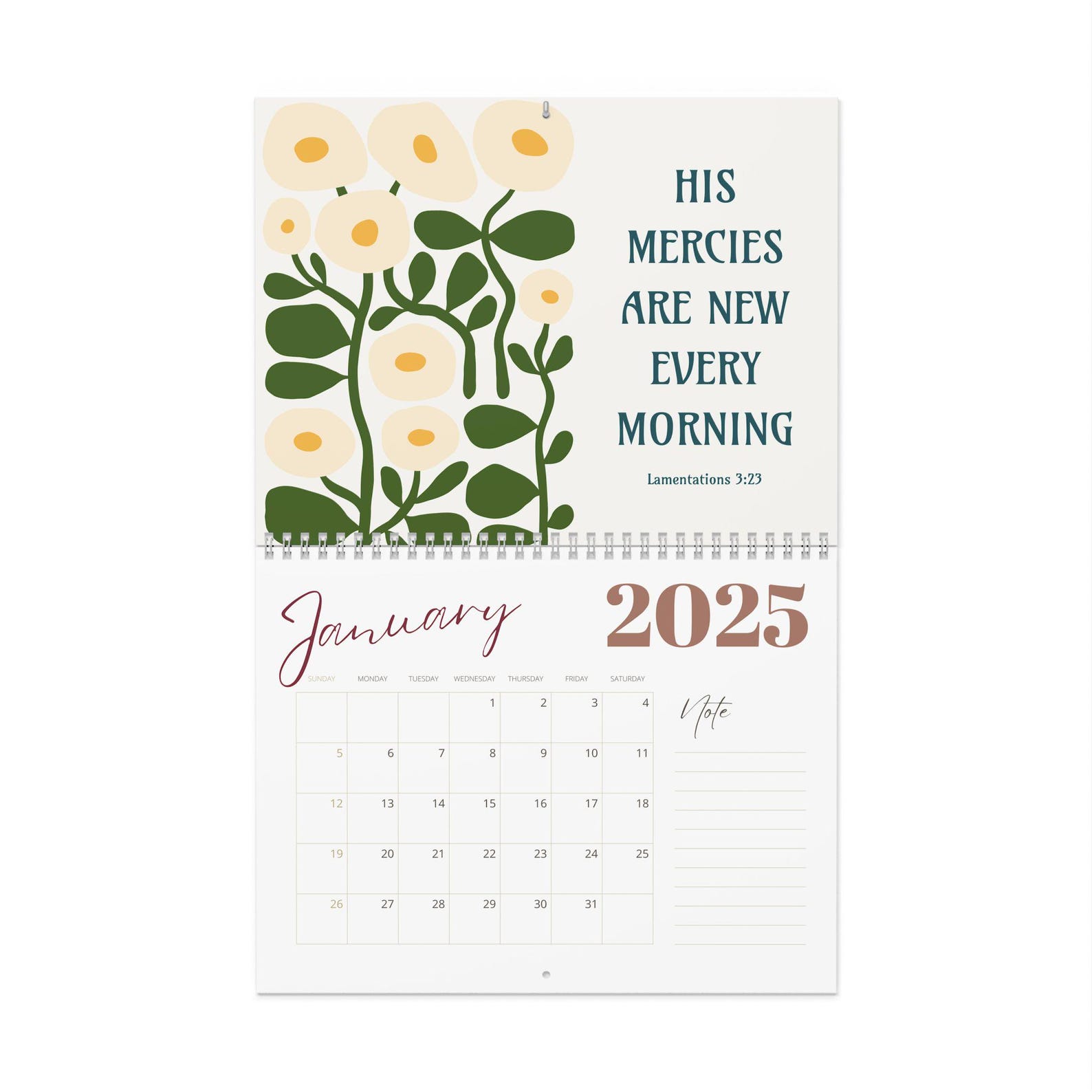 Christian Scripture Wall Calendar , Boho Floral Designs, Nspirational ...