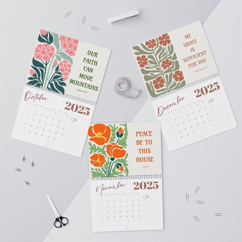 Christian Scripture Wall Calendar , Boho Floral Designs, Nspirational ...
