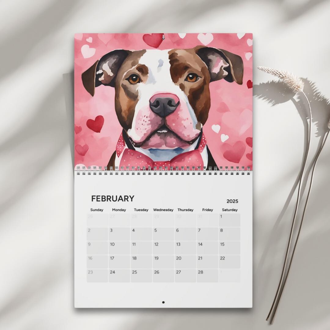 Cute Pitbull Calendar 2025, 12 Month Hanging Wall Calendar, Wall ...