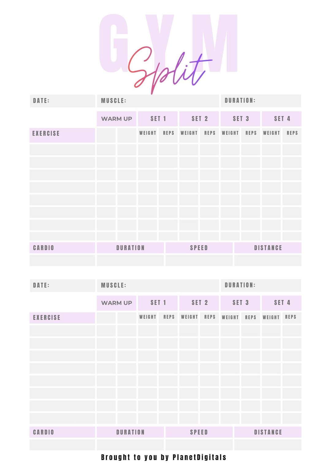 Gym Split Planner, Digital Planner, PDF, Printed - Etsy