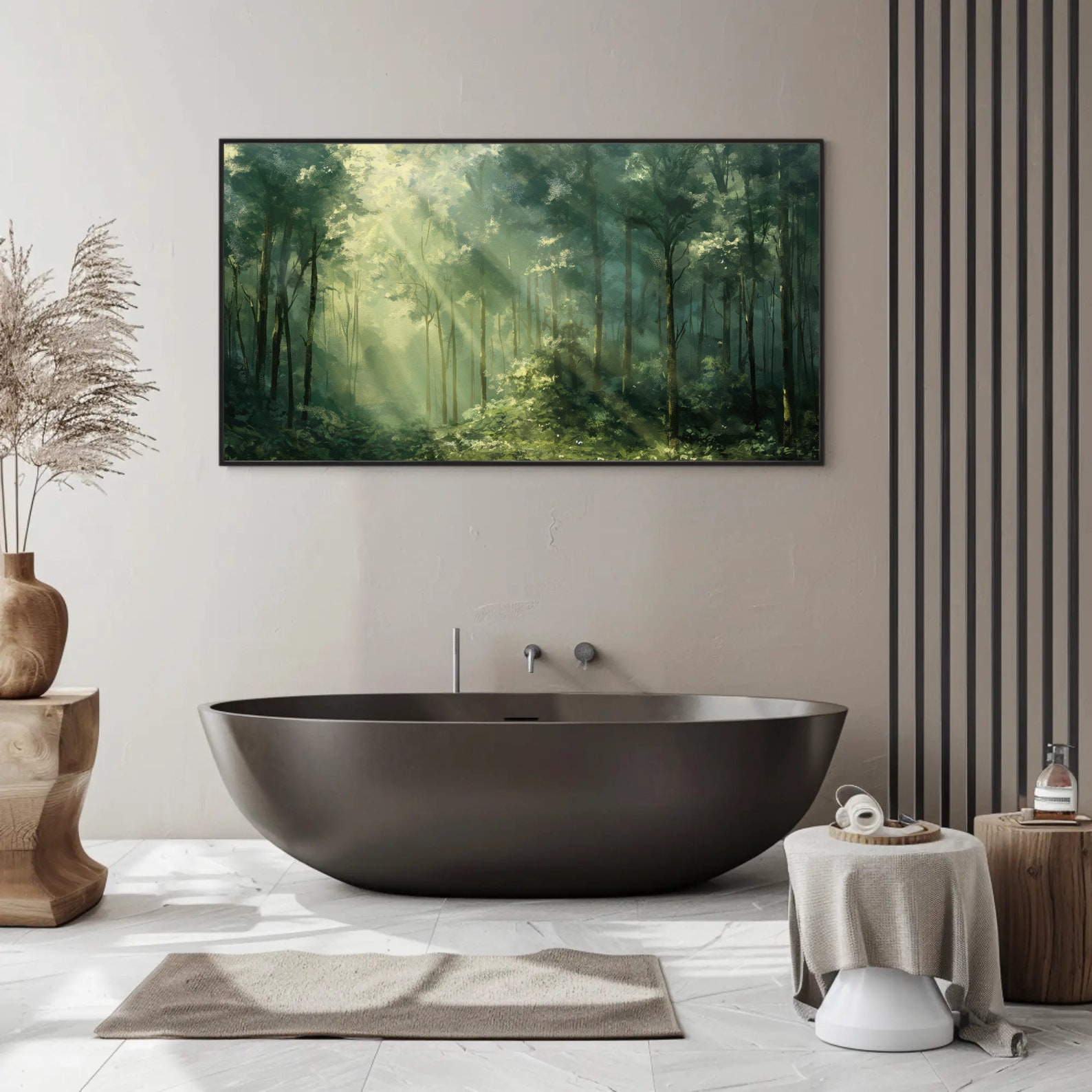 Green Forest With Crepuscular Rays Canvas Painting, Framed Print ...