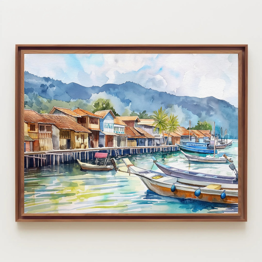 Penang Island Malaysia Watercolor Painting Canvas Print, Framed ...