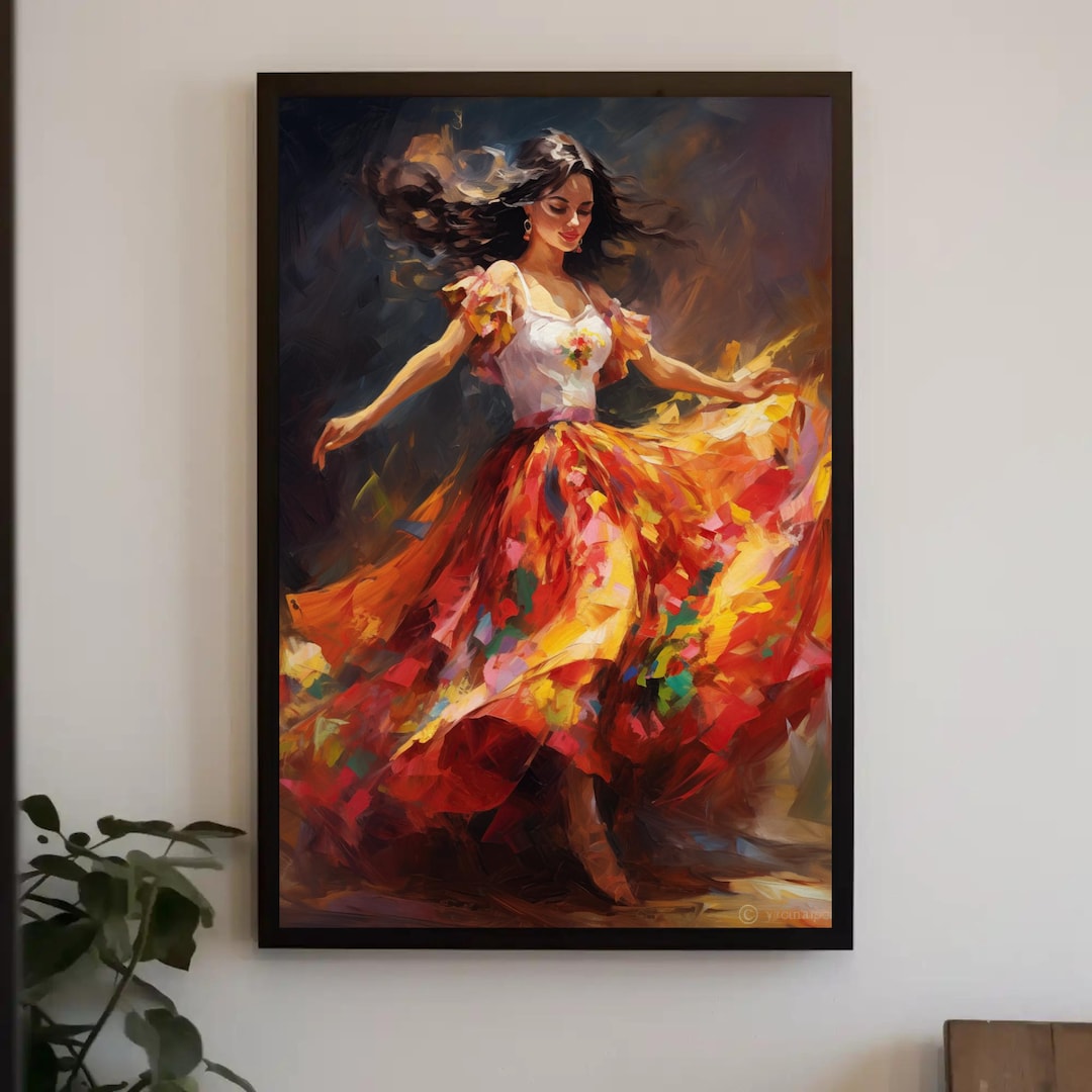 Mexican Girl Dancing Oil Painting Canvas | Mexican Cultural Wall Art ...