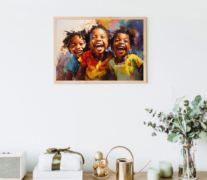 Happy African Children Canvas Art, Colorful Kids Portrait, Framed Wall ...