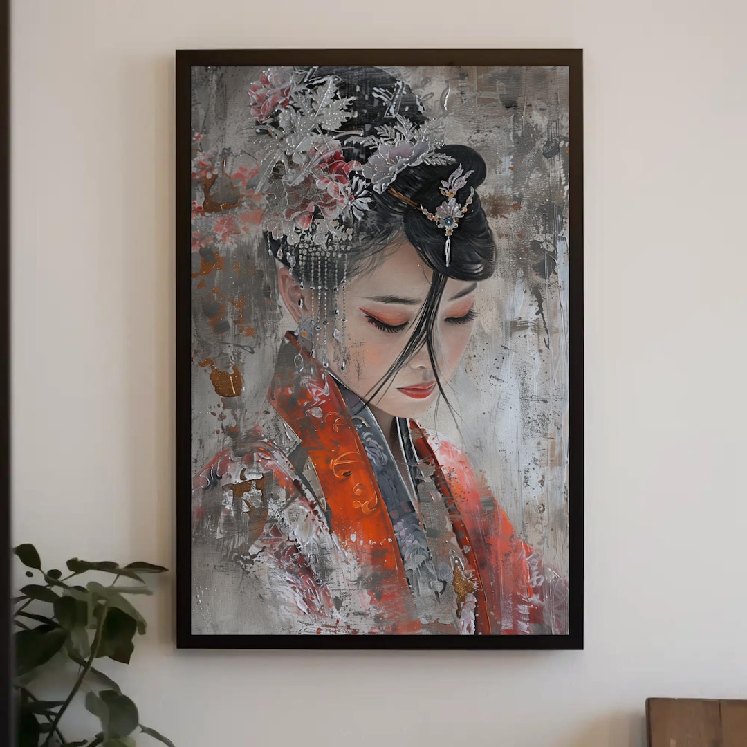 Traditional Chinese Girl Abstract Portrait Canvas Print, Elegant Asian ...