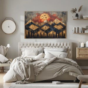 Rustic Sunset Mountain Wooden Effect Canvas Print | Nature-inspired ...