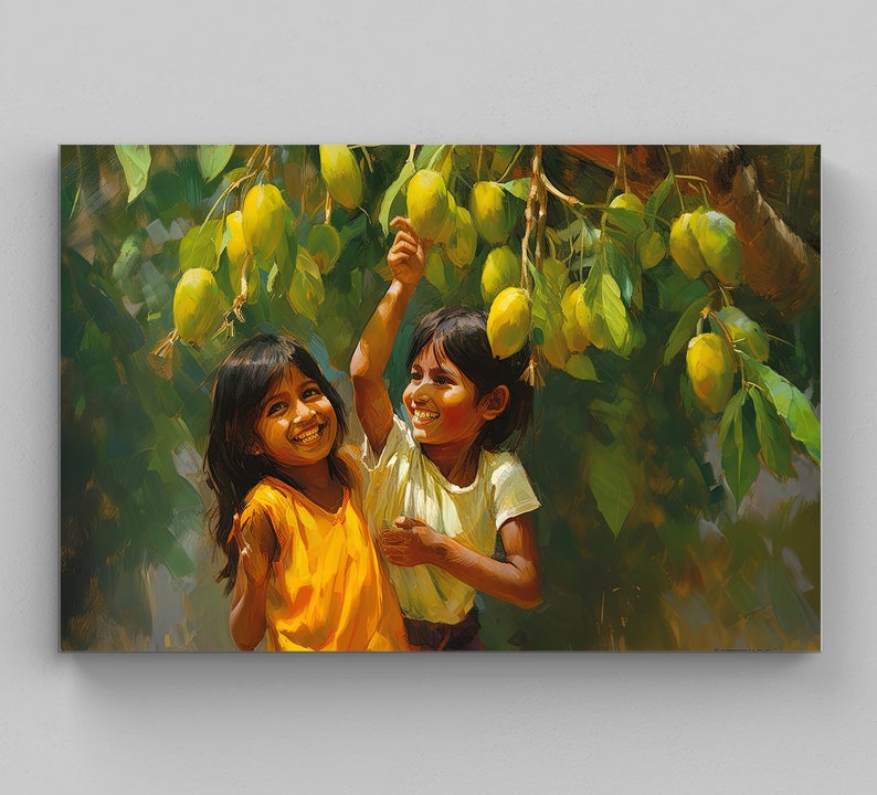 Happy Children Under a Mango Tree Mango Art Print Indian - Etsy