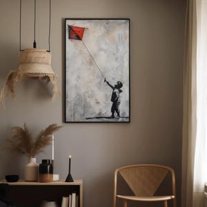 Boy With a Kite Canvas Wall Art - Abstract Canvas - Banksy Style ...