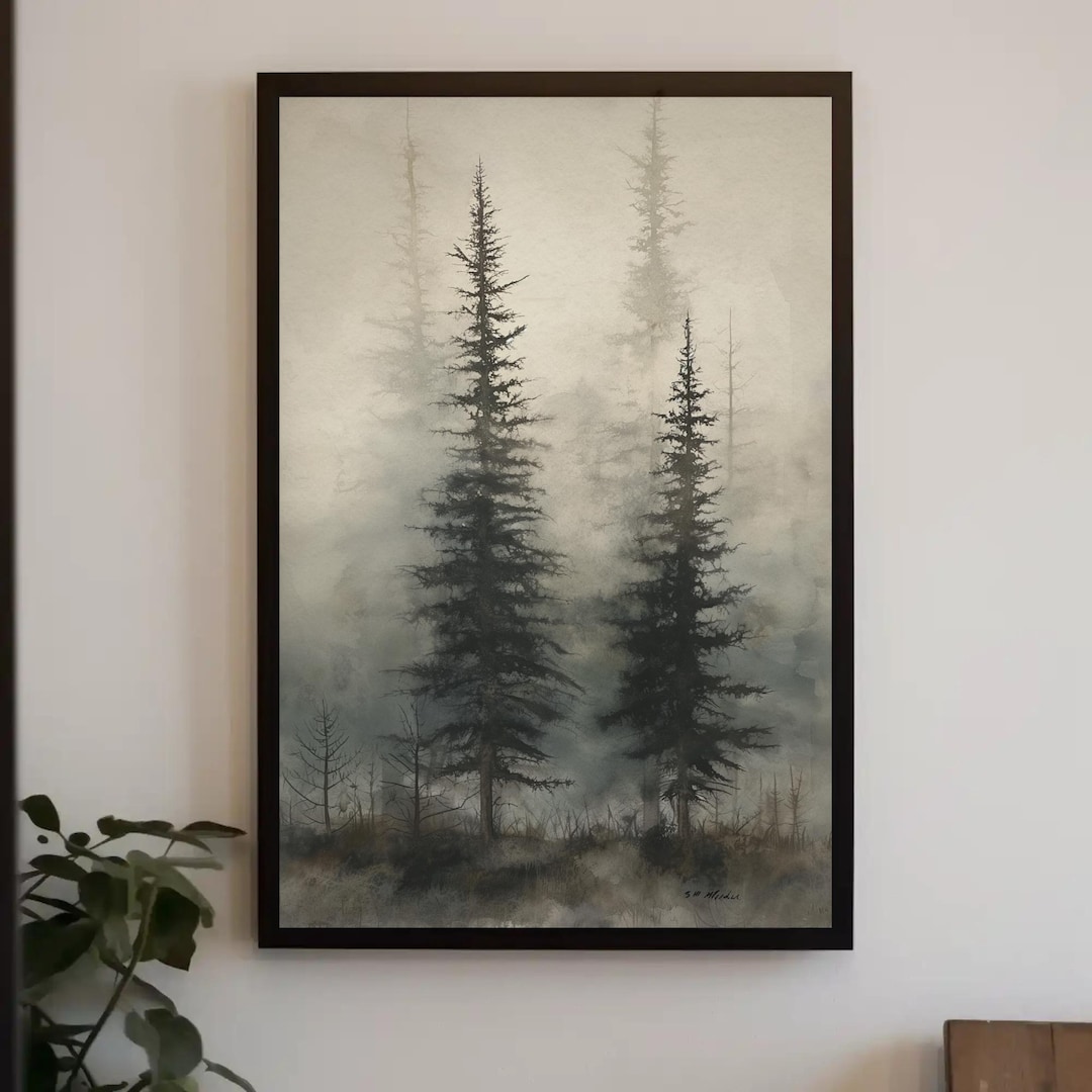 Foggy Pine Tree Forest Canvas Print | Misty Landscape Wall Art | Extra ...