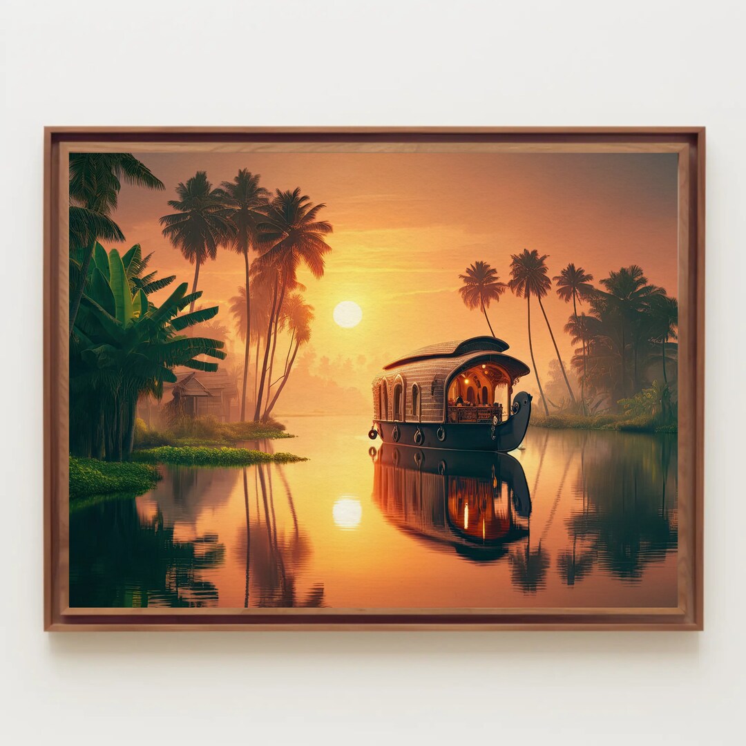 Kerala Backwaters Canvas Painting, Framed Print, Indian Oil Painting ...