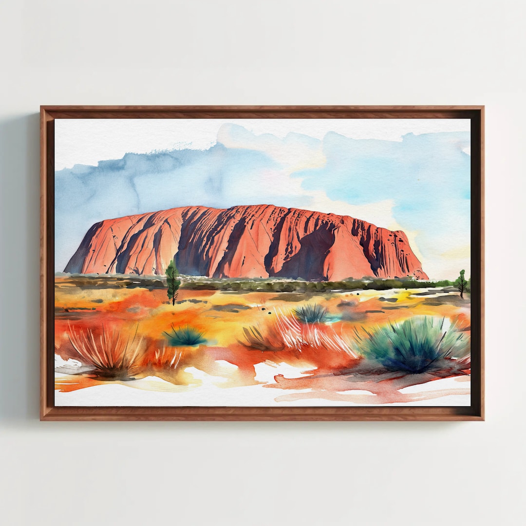 Uluru Australia Watercolor Print, Ayers Rock Large Canvas Print ...