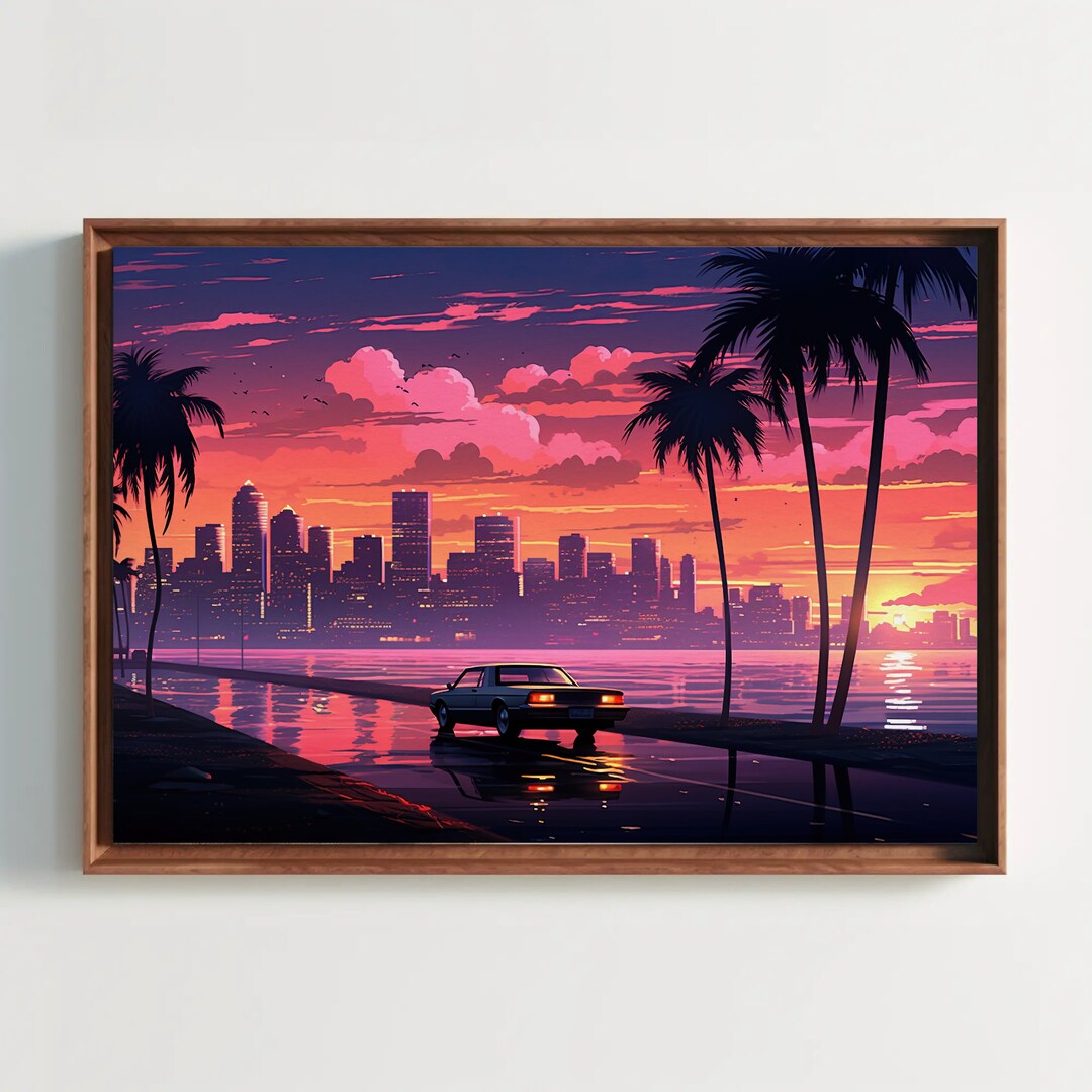 Miami Metropolis Print | Miami Vice Style Poster and Framed Canvas ...