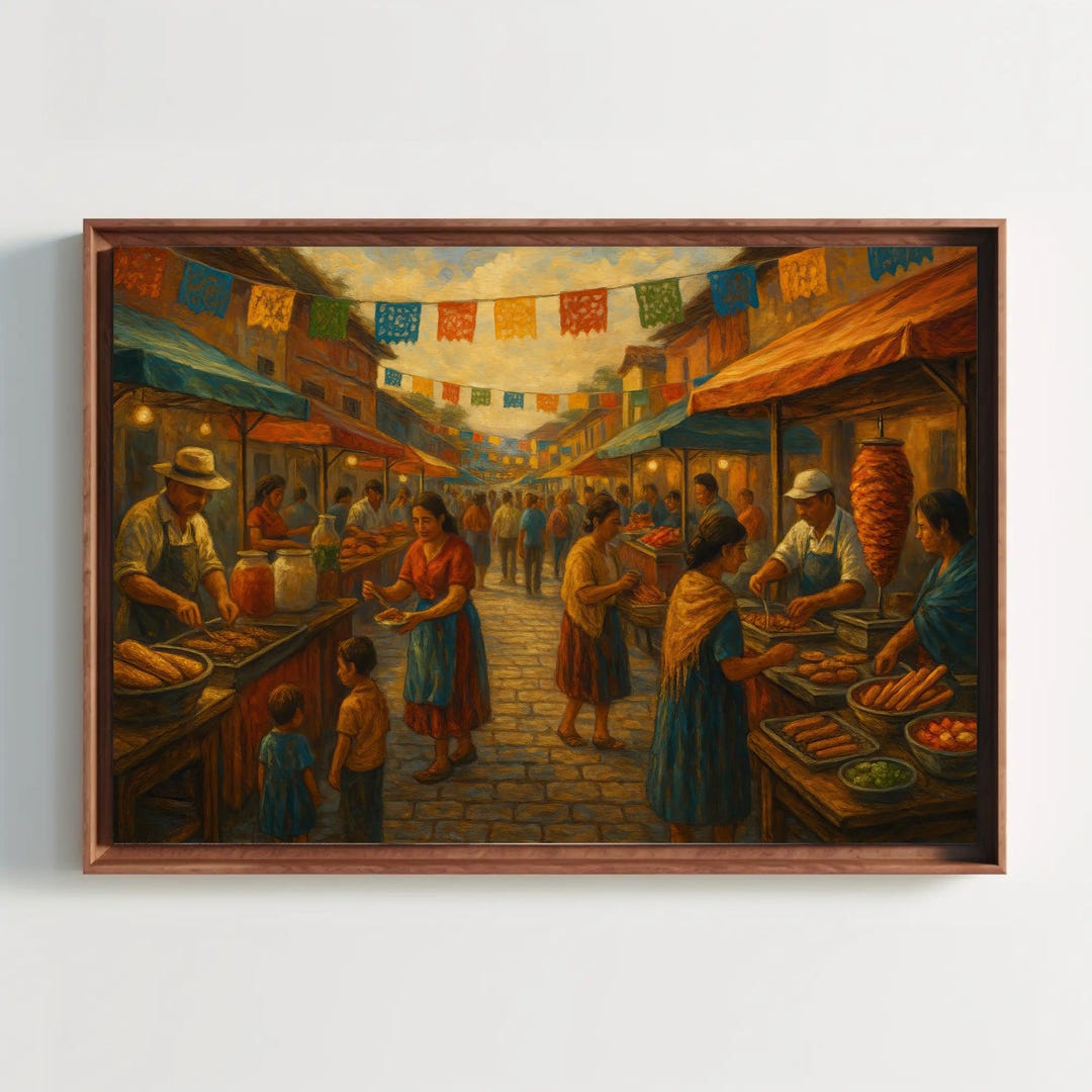 Mexican Food Festival Art With Street Vendors and Traditional Dishes in ...