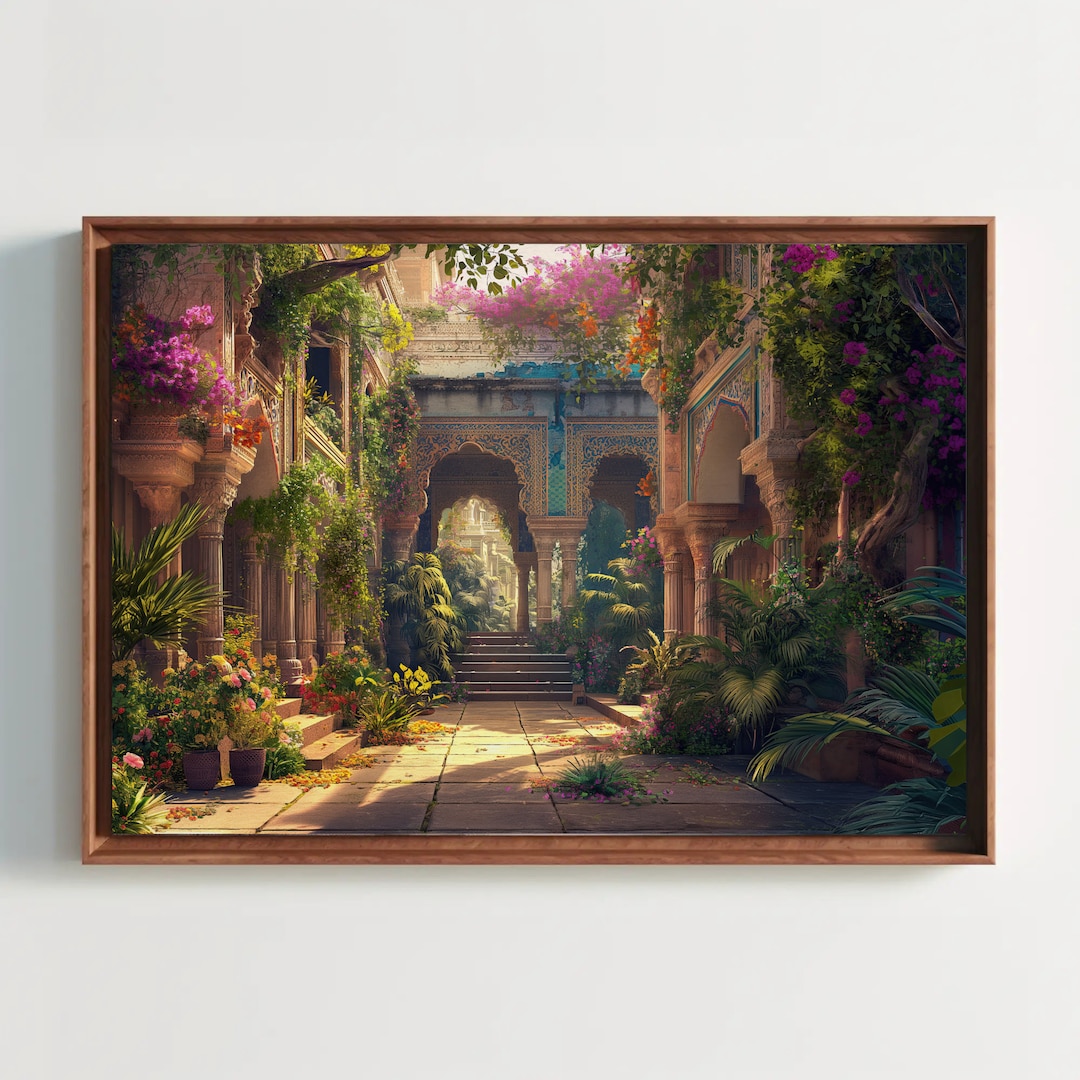 Indian Haweli Courtyard Wall Art | Indian Painting | Canvas Wall Art ...