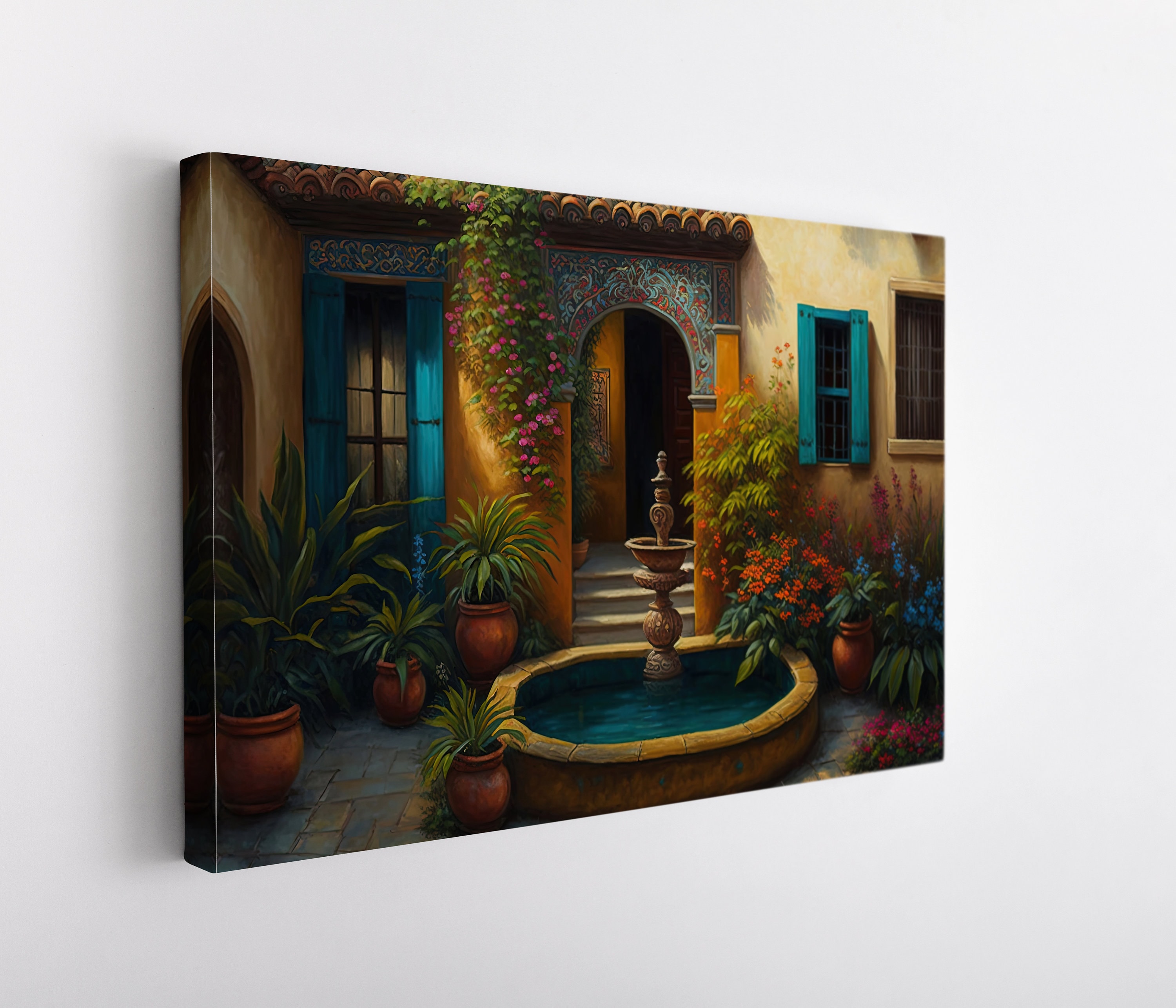 Mexican Garden Painting Mexican Courtyard Art Wall Art - Etsy