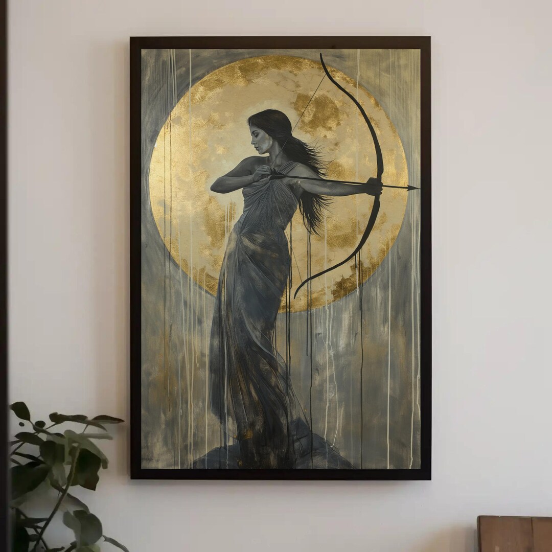 Artemis Greek Goddess With Bow and Gold Moon Canvas | Divine Feminine ...