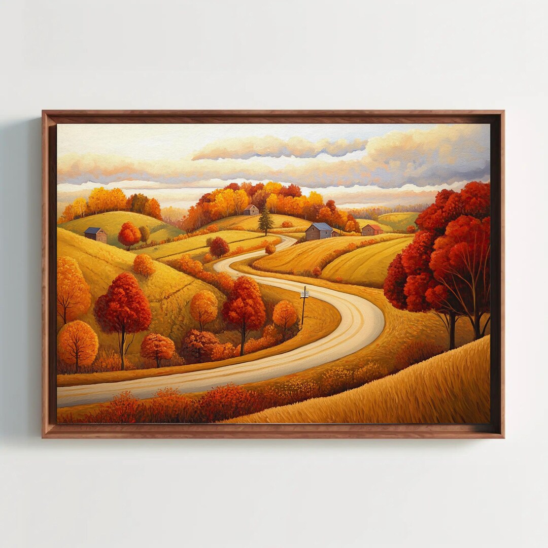 Autumn Landscape Canvas Print | Rustic Country Road Wall Art - Etsy