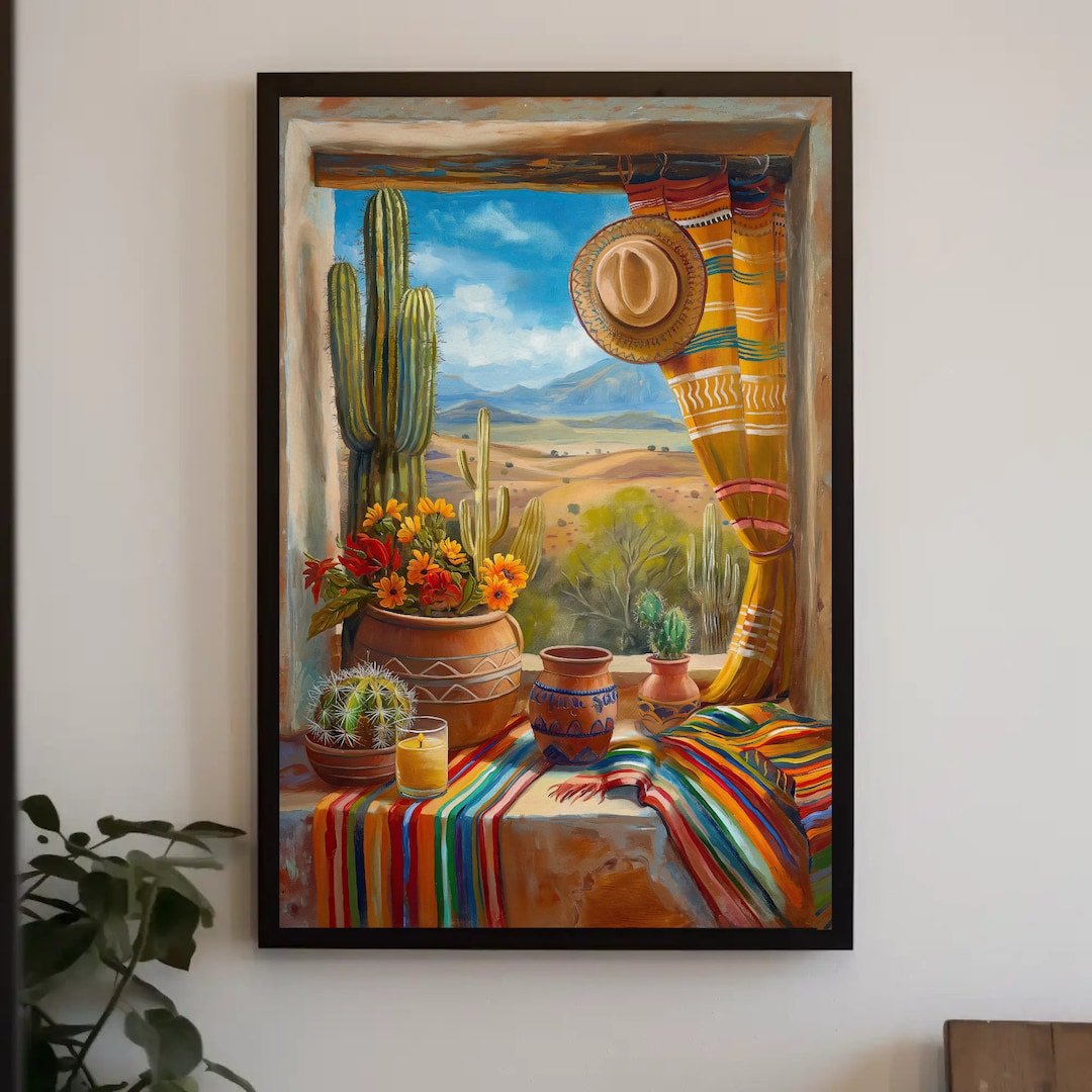 Mexican Village Window Canvas Painting - Mexico Art - Vibrant Mexican ...