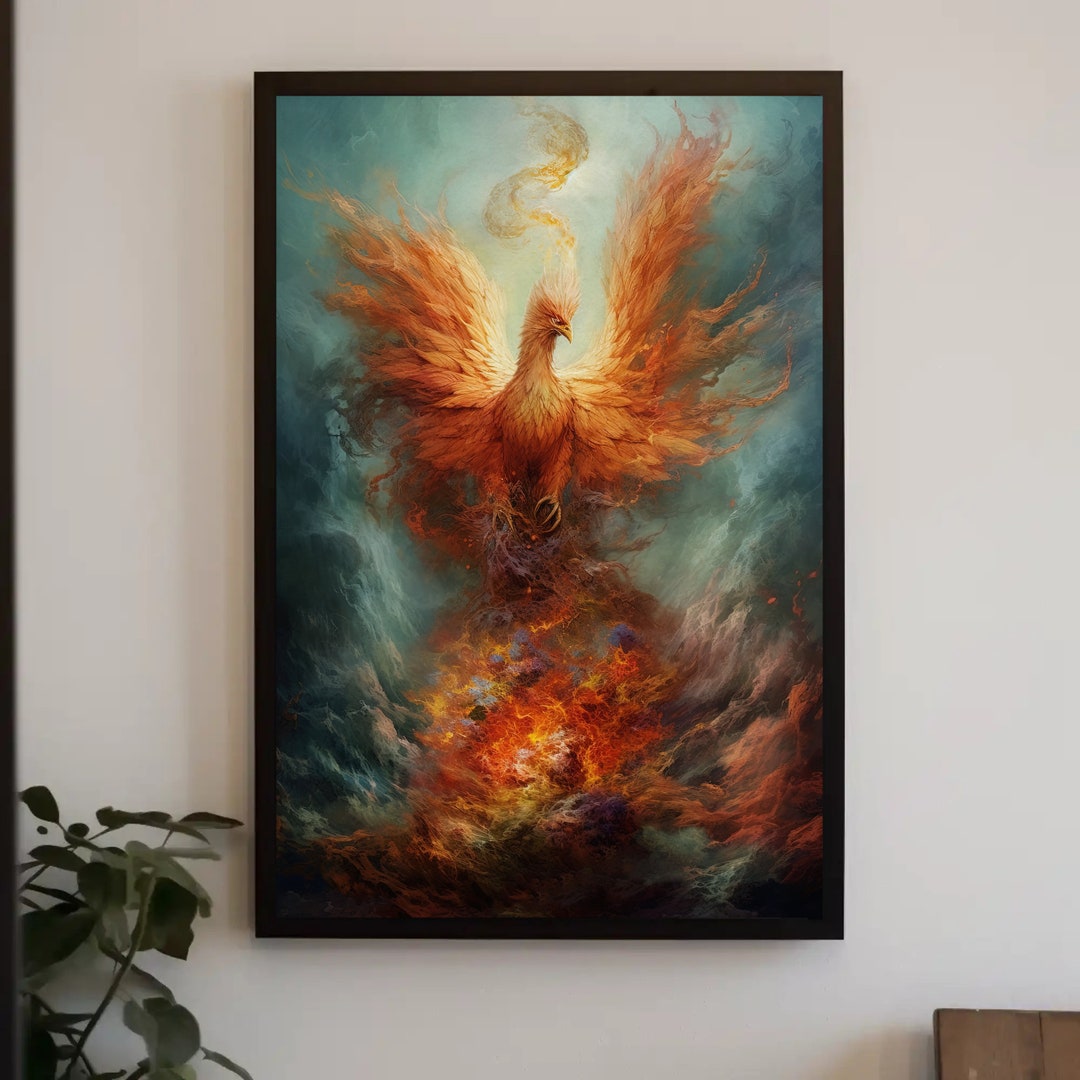 Fire and Water Phoenix Large Canvas Print | Phoenix Decor | Fantasy ...