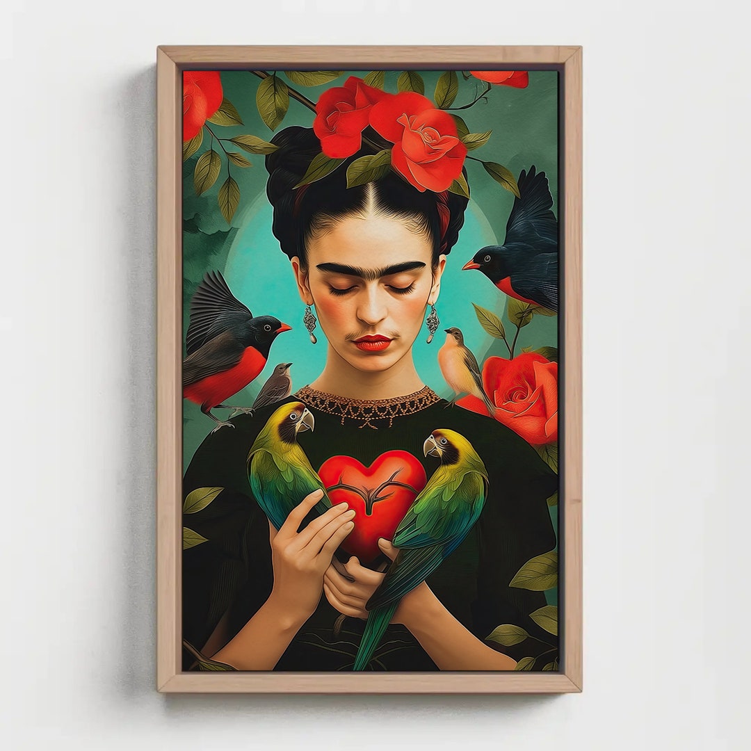 Frida Kahlo Heart Print Large Canvas Frida Kahlo Painting Mexican Wall ...