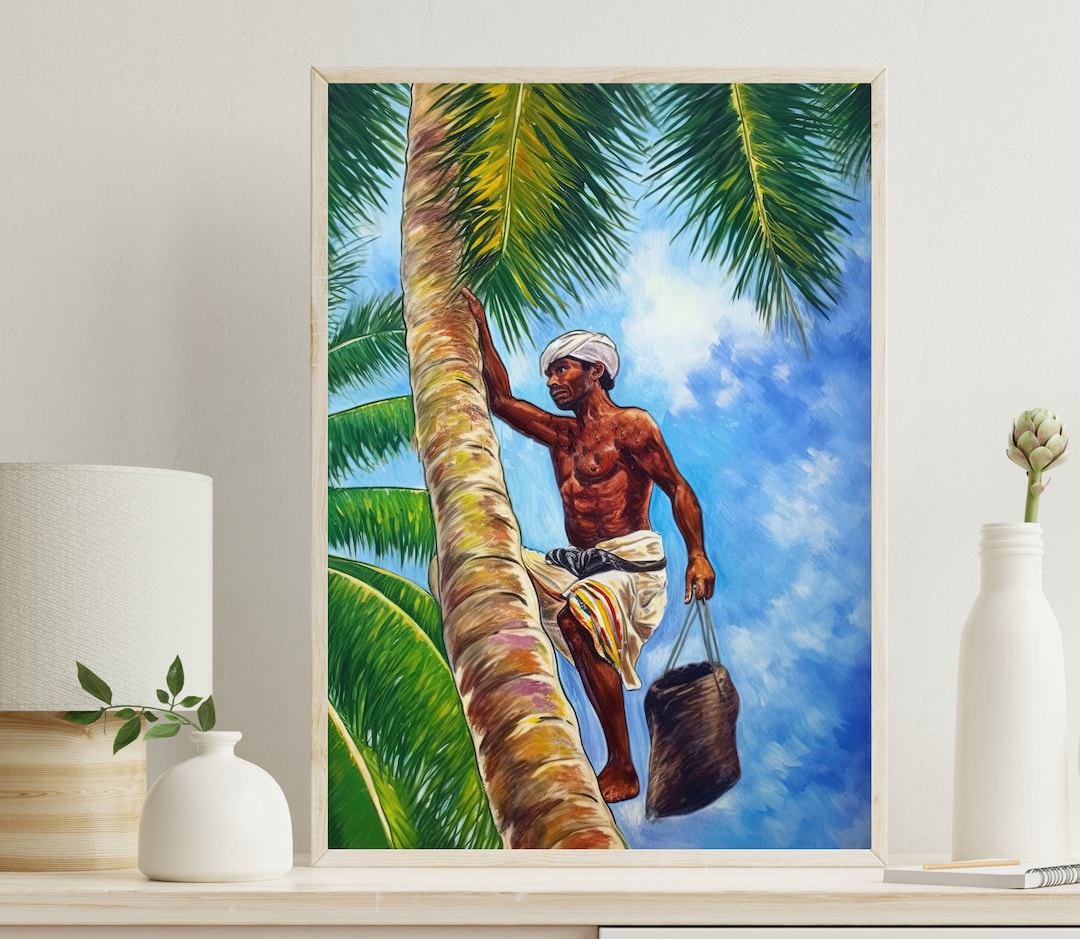 Coconut Tree Climber, Kerala Toddy Collector Print Watercolor Art ...