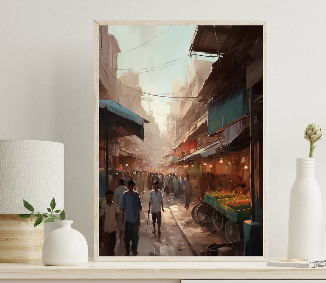 Chaotic Market of Pakistan Scenery Art | Lahore Painting | Pakistan ...
