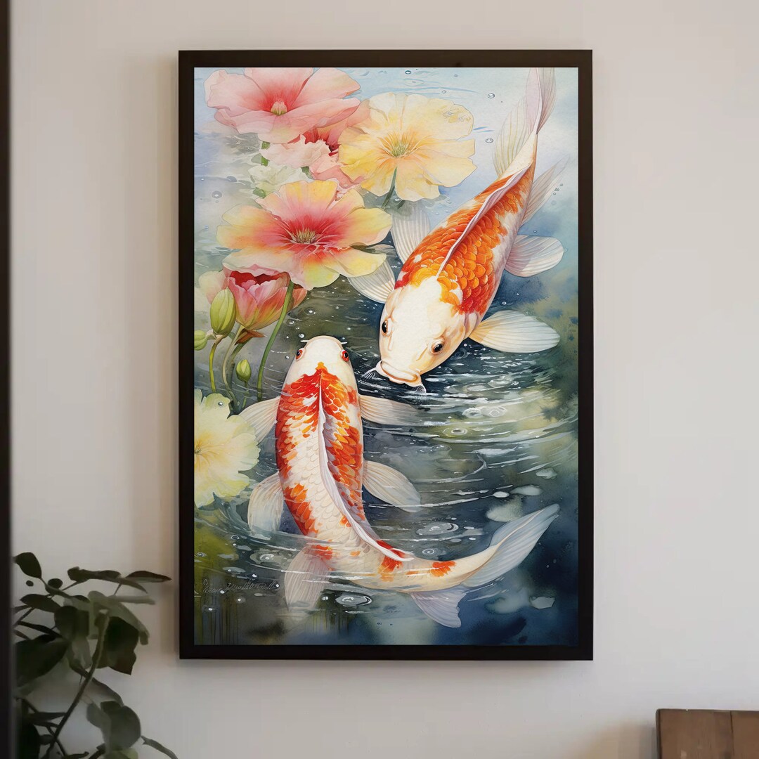 Koi Fish Large Canvas Decor, Japanese Decor Print, Koi Fish Print ...