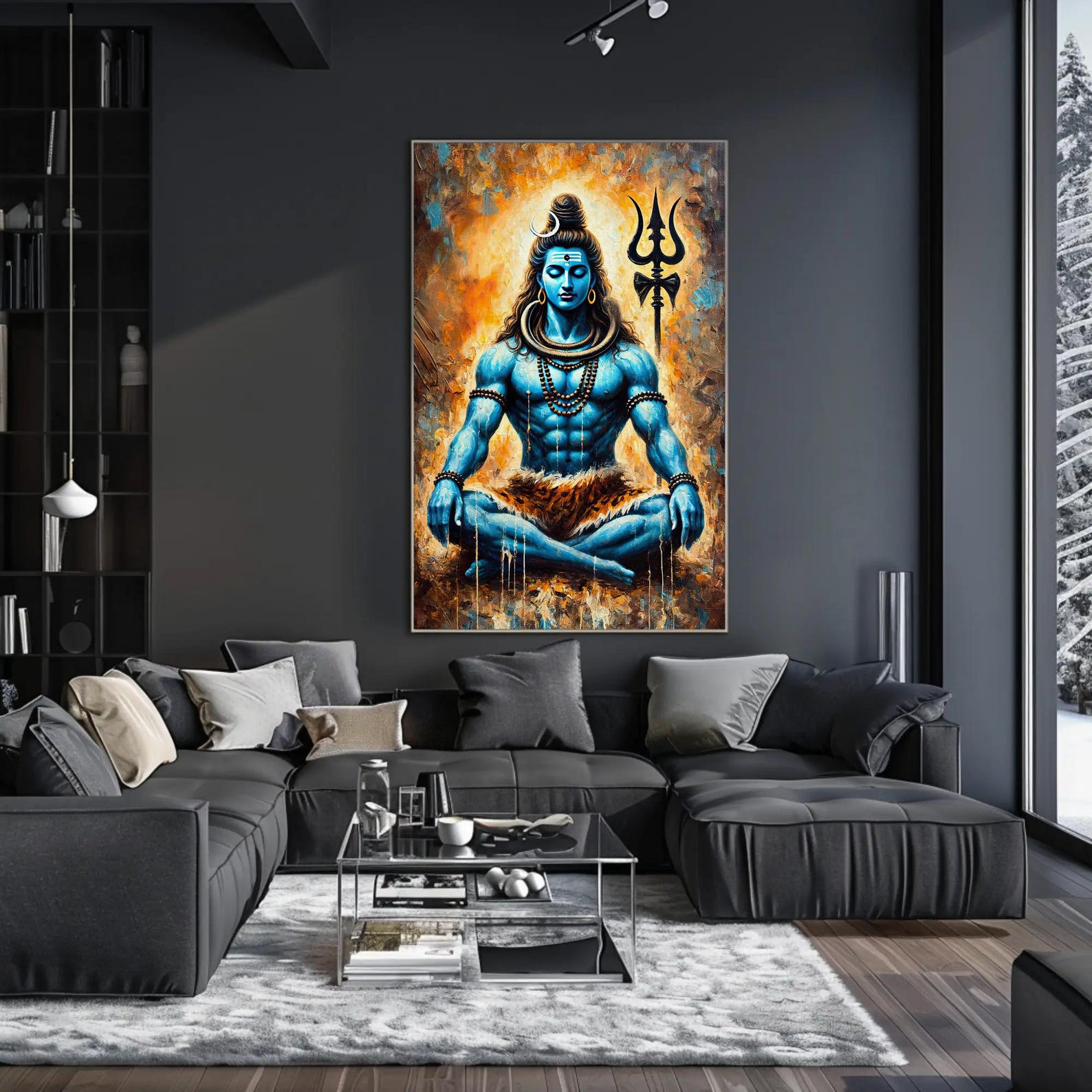 Modern Abstract Shiv Shakti Painting, Hindu Spiritual Wall Art, Indian ...