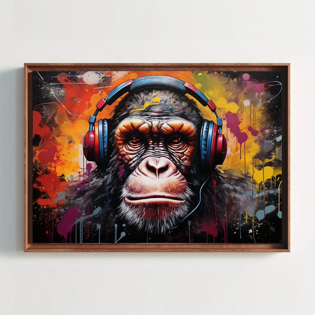 Ape Wearing Headphones Graffiti Art | Ape Canvas Decor | Money Wall Art ...