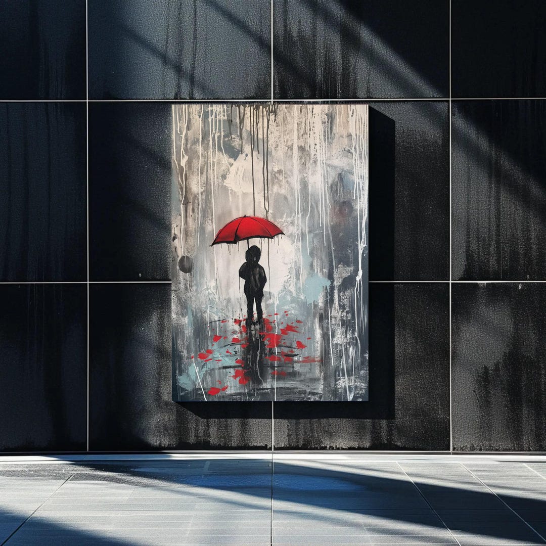 Lonely Boy in Rain Banksy Inspired Graffiti Painting, Large Canvas Wall ...
