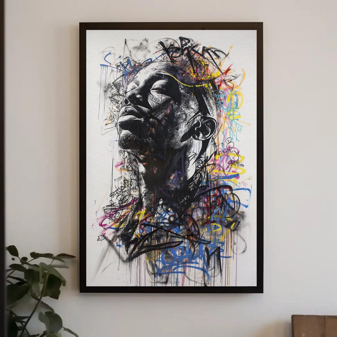 Tupac Graffiti Canvas Print Man Cave Decor Tupac Shakur Art Hip Hop ...