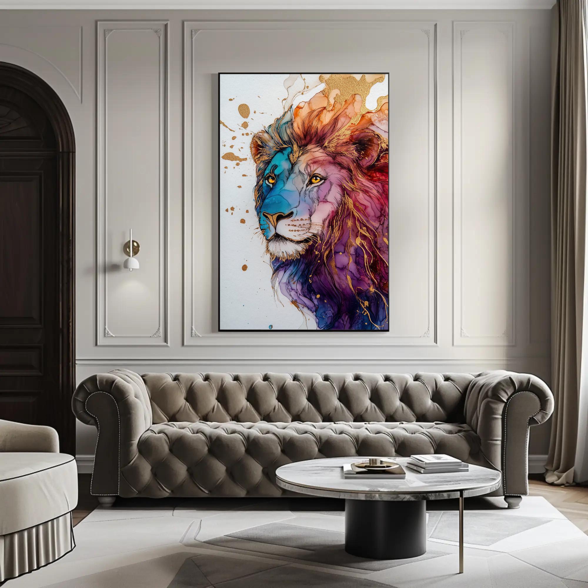 Lion Colored Alcohol Ink Gold Accents Canvas Print - Abstract Wildlife ...