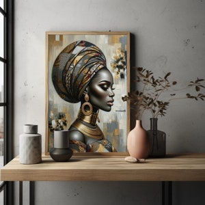 The Golden Adorned Portrait on Canvas, African American Framed Poster ...