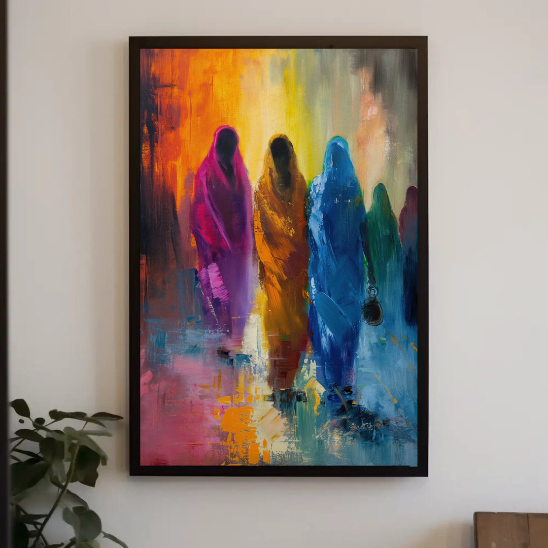 Indian Woman Colorful Abstract Painting, Framed Canvas Print, India ...