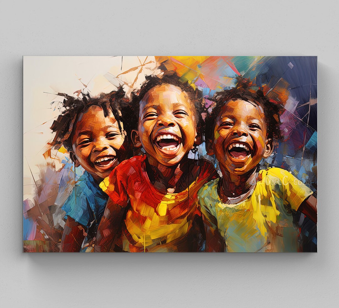Happy African Kids Colorful Large Canvas Art, African Black Art ...