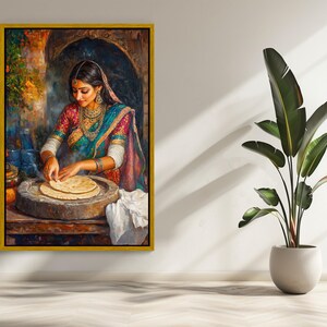 Indian Kitchen Wall Art Canvas, Traditional Indian Woman Making Roti ...