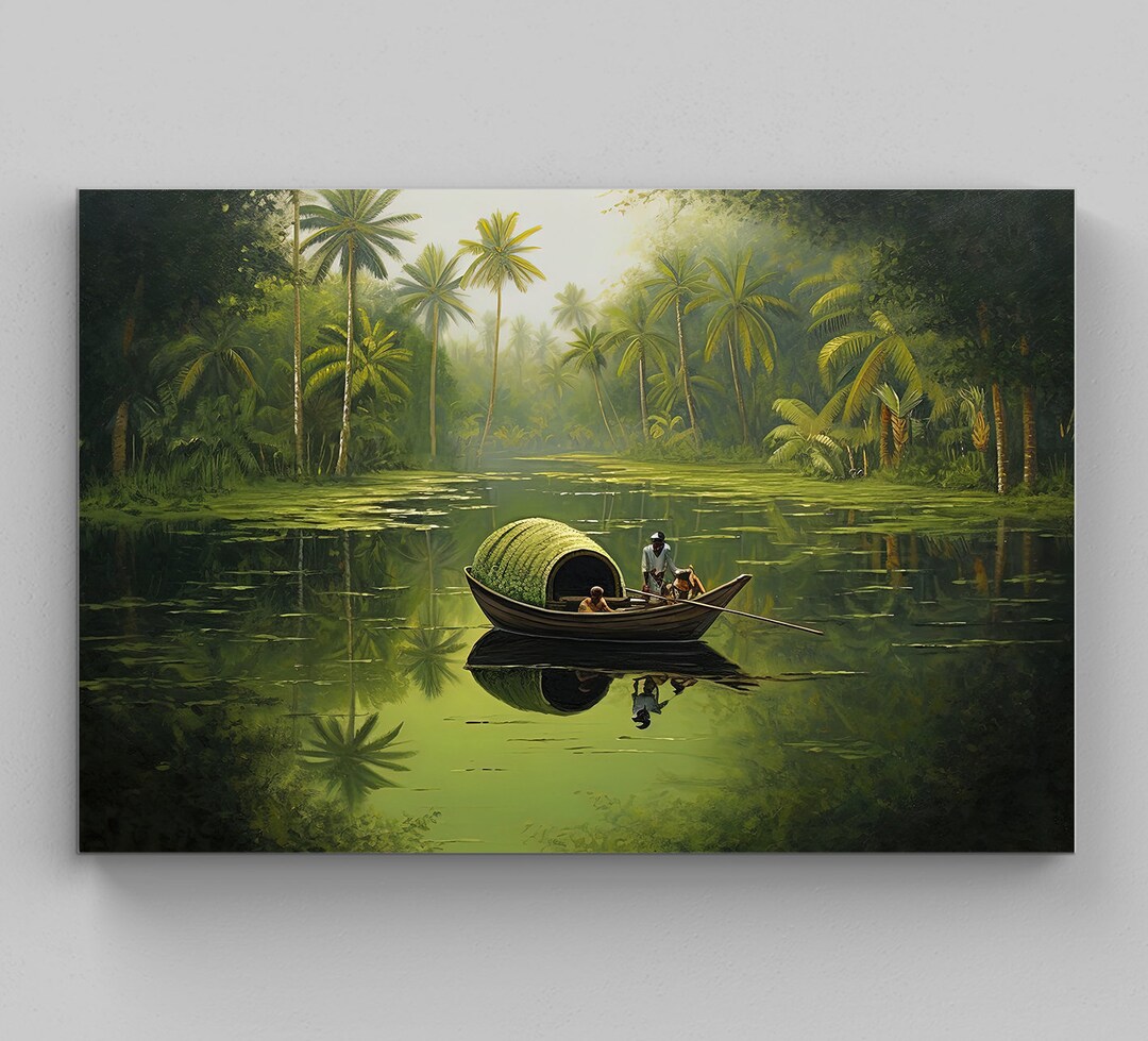 Fishing Boat in South Indian Lake Print, Indian Wall Art, India Oil ...