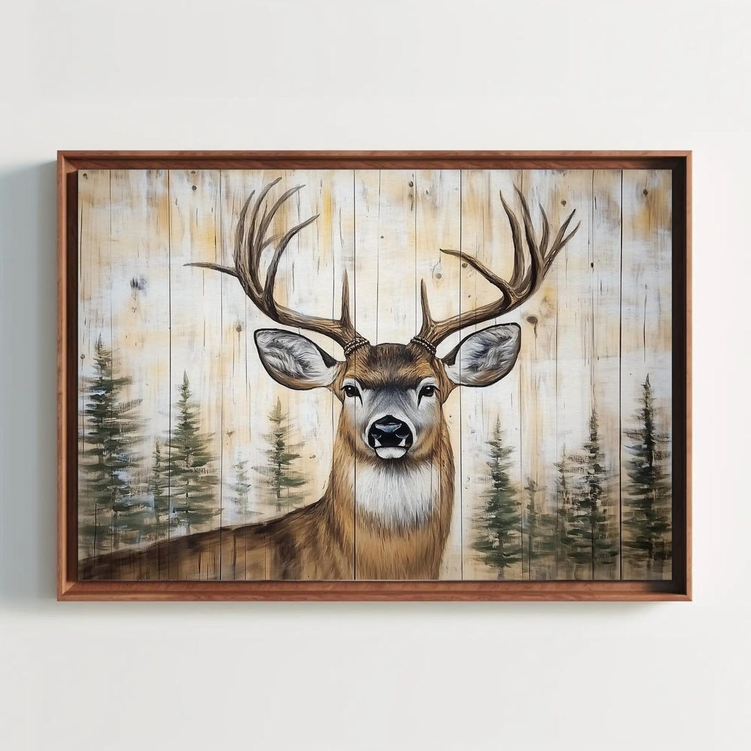 Rustic Deer in Wilderness Canvas Print, Serene Forest Scene With ...