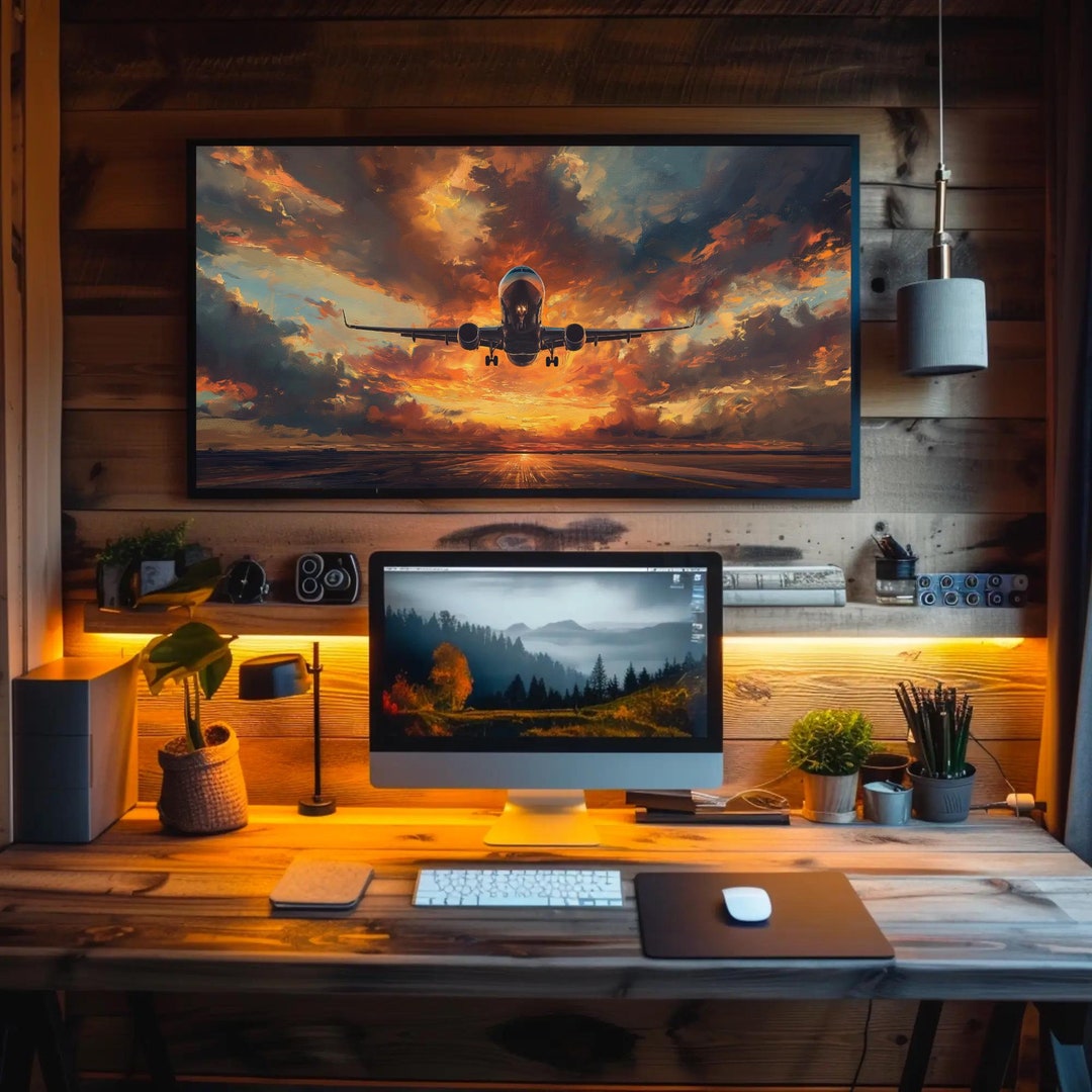 Airplane Taking off Canvas | Pilot Aviation Decor | Framed Aircraft Art ...