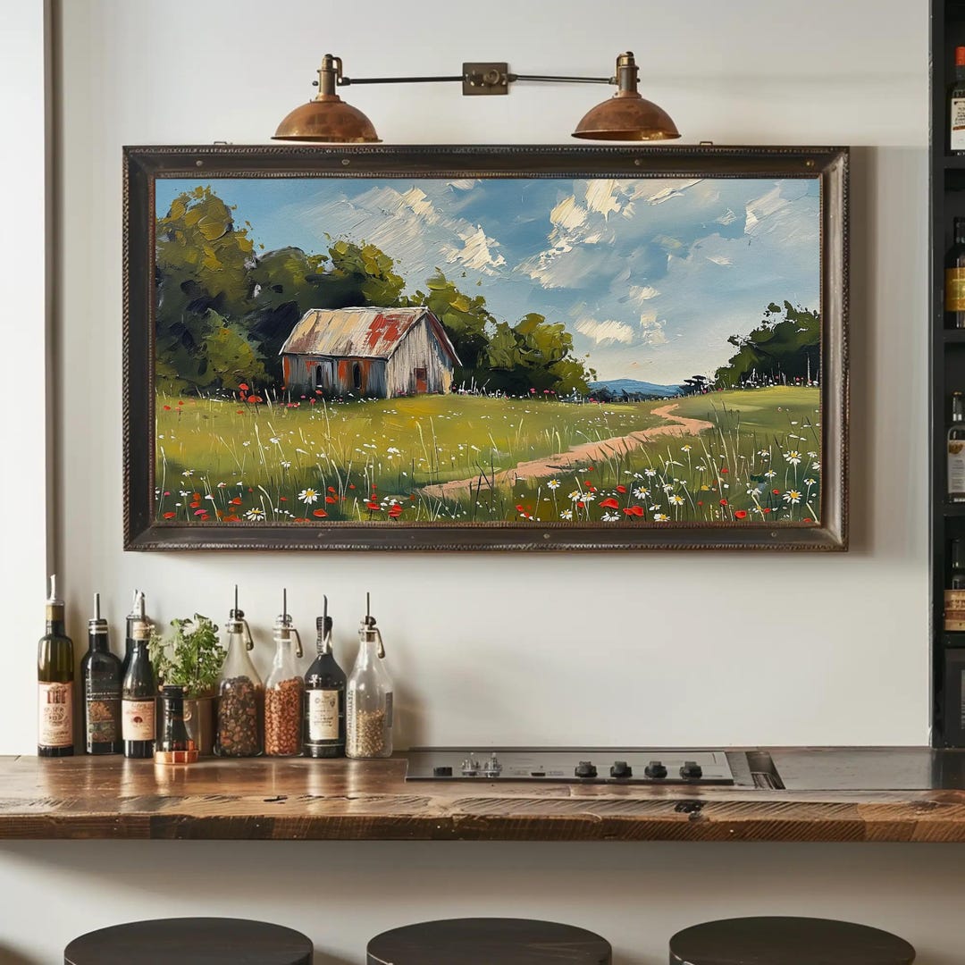 Vintage Farmhouse Wildflower Field Oil Painting Canvas | Rustic Floral ...