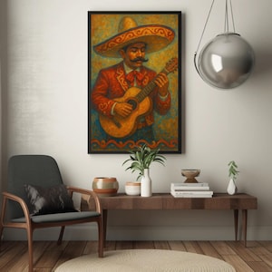 Traditional Mexican Mariachi Musician Canvas Print, Colorful Sombrero ...
