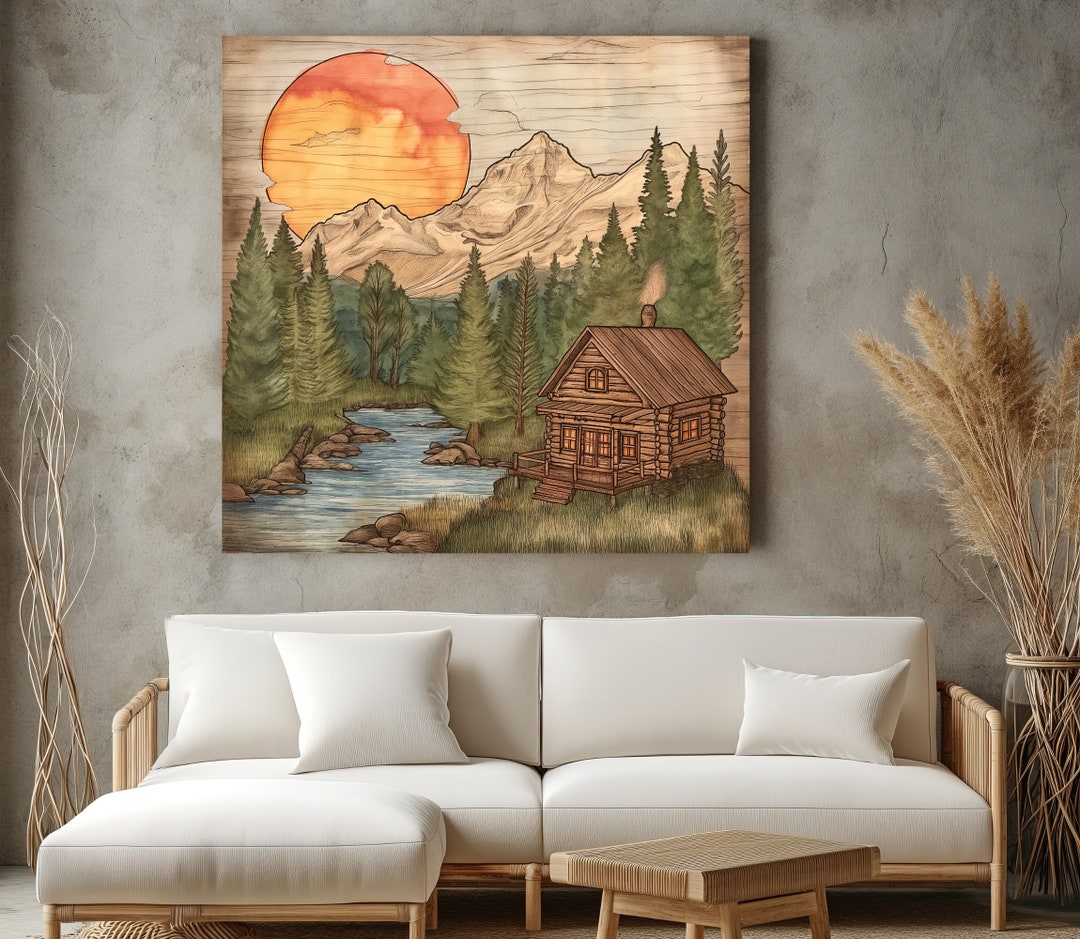 Cabin Wall Art, Wood Background Canvas Print, Cabin Wall Decor, Rustic ...
