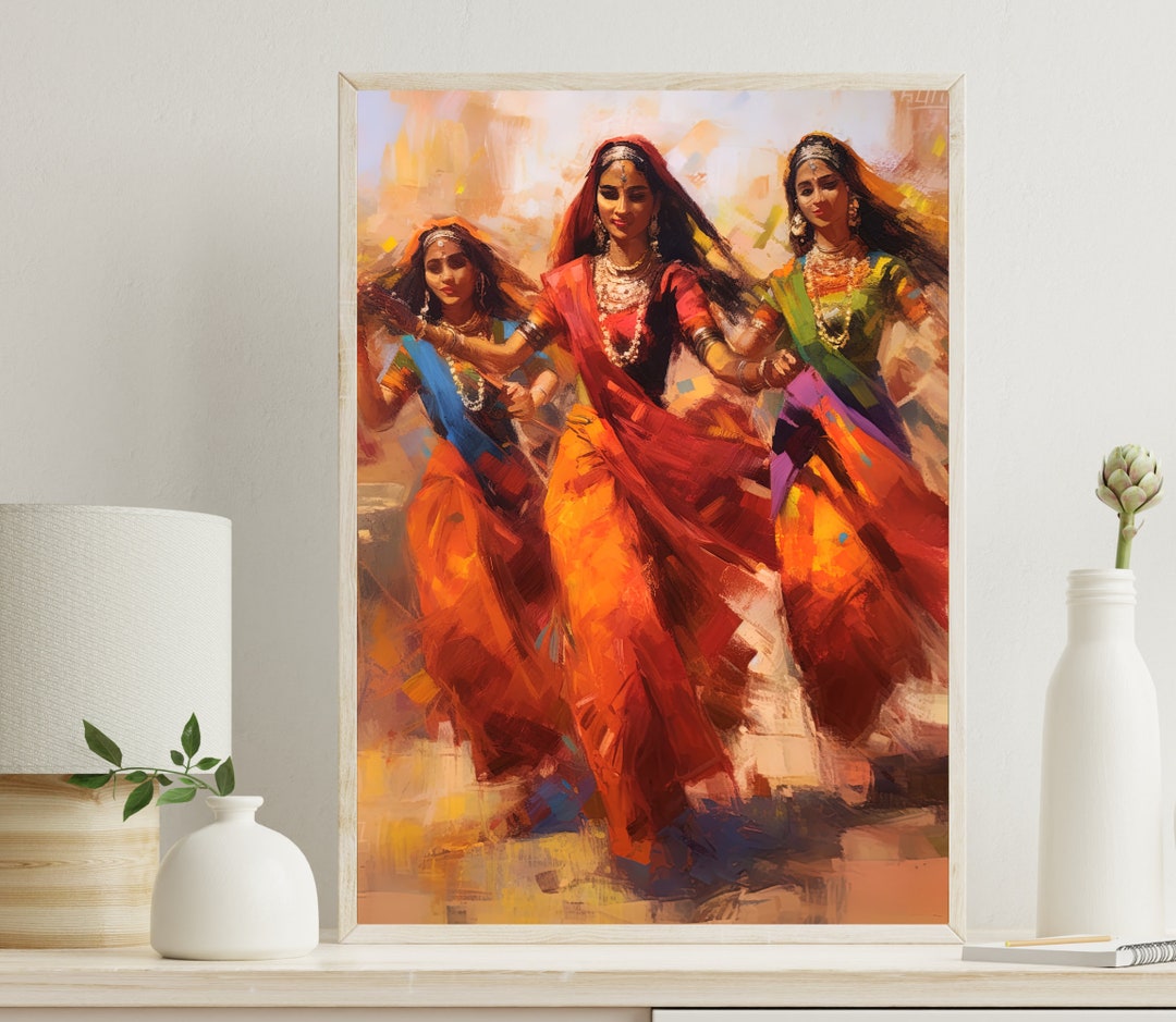 Indian Wall Art, Beautiful Indian Woman Folk Dance Painting, Indian ...