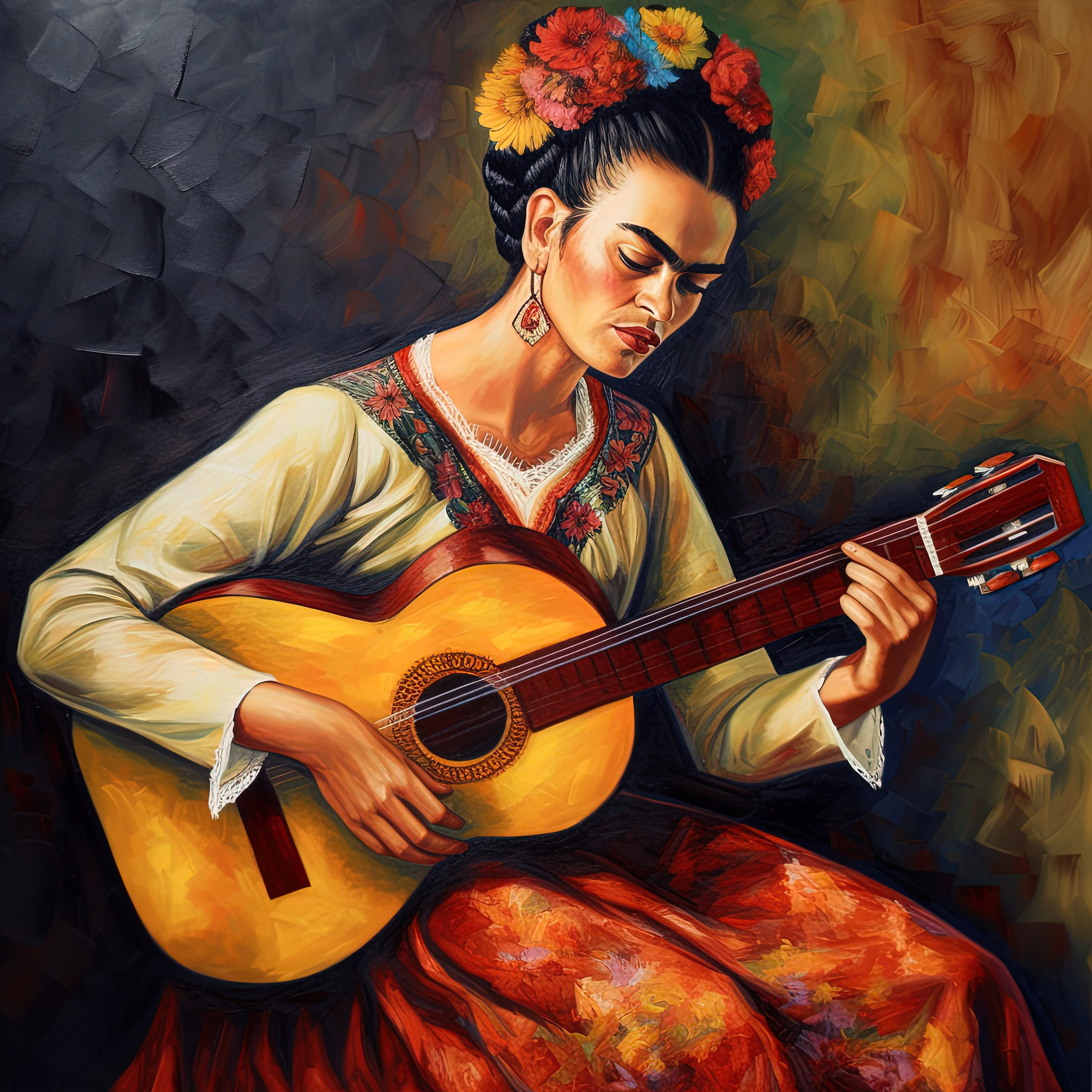 Frida Kahlo Playing Guitar Wall Art Print Frida Kahlo Painting - Etsy