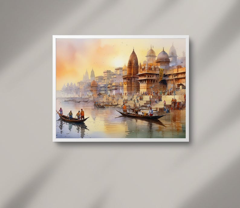 India Watercolor Canvas Print, Ganges River Landscape Wall Art - Etsy