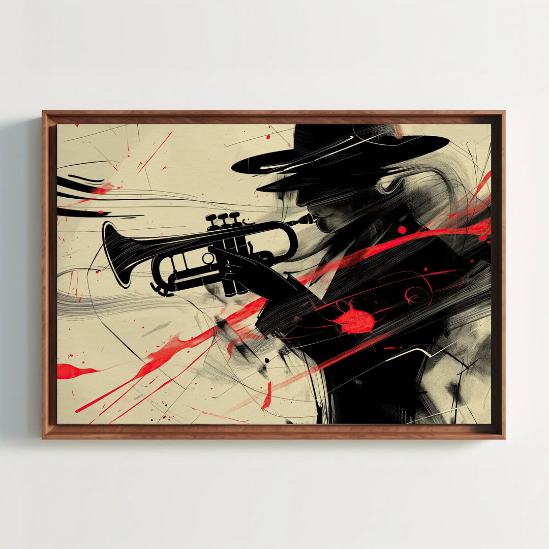 Jazz Trumpet Abstract Painting, Canvas Print, Framed Musical Art Poster ...
