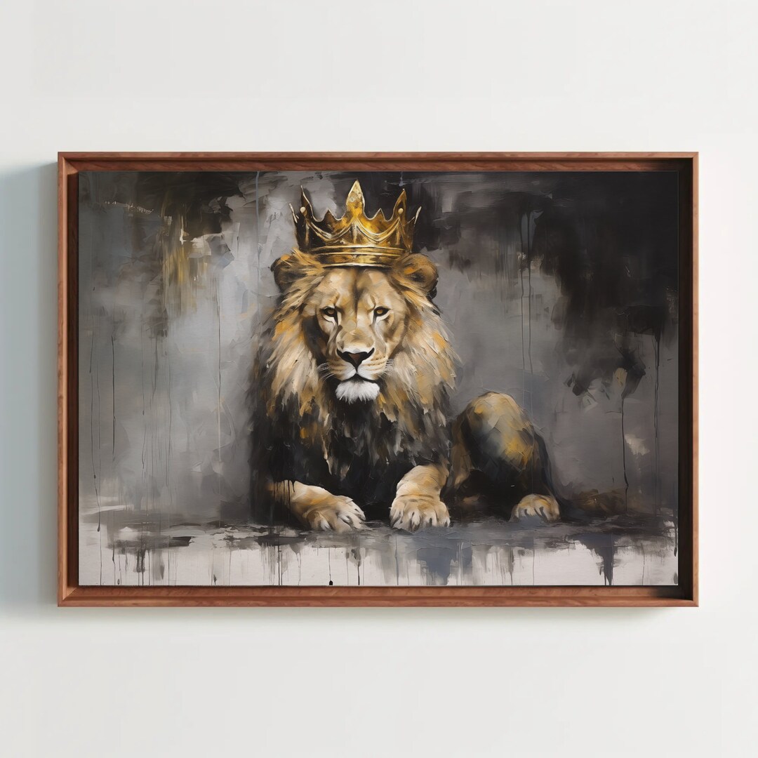 Lion King Crown Painting Abstract Wall Art - Game Room Decor - Black ...