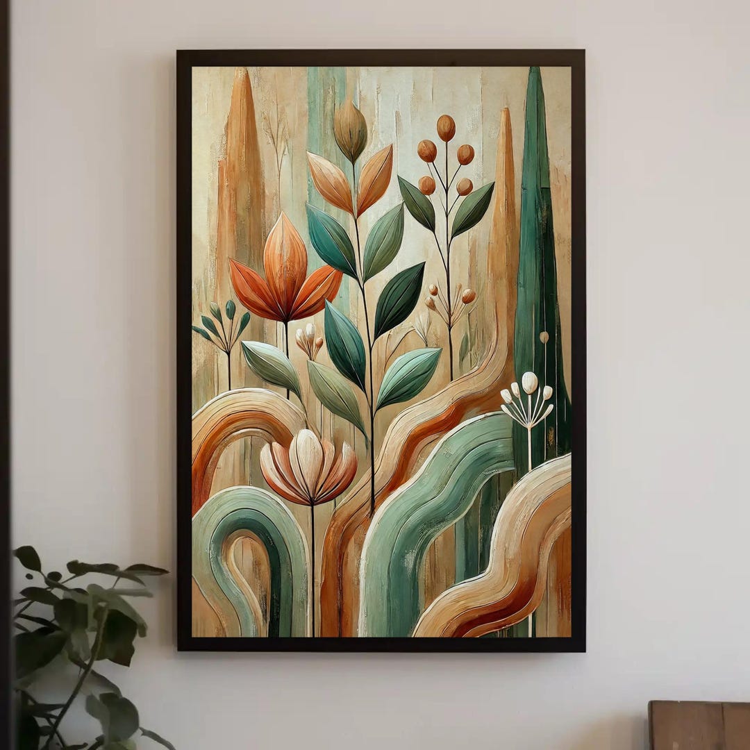 Leaf Abstract Boho Design Canvas Print, Minimalist Botanical Wall Art ...